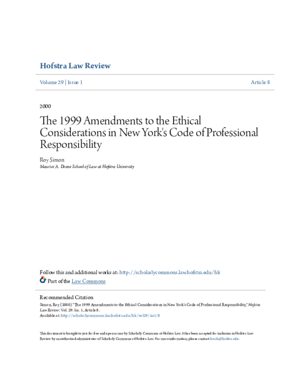 (PDF) The 1999 Amendments to the Ethical Considerations in New York's ...