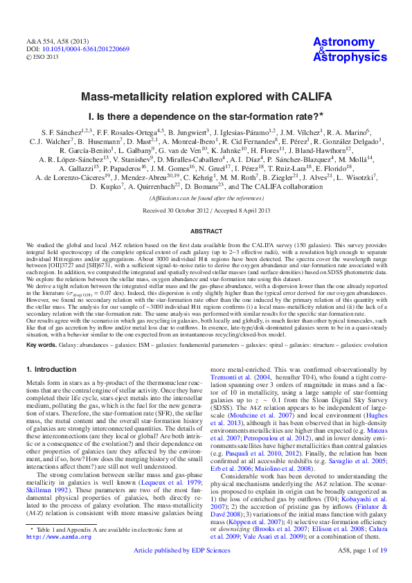 (PDF) Mass-metallicity relation explored with CALIFA