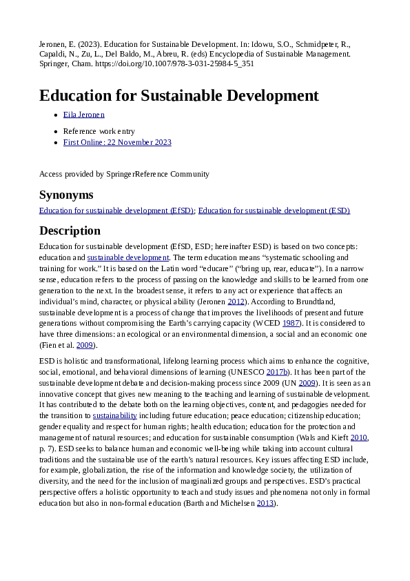 (DOC) Jeronen E 2023 Education for Sustainable Development