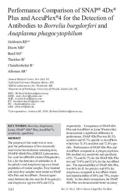 (PDF) Performance Comparison of SNAP ® 4Dx ® Plus and AccuPlex ® 4 for ...