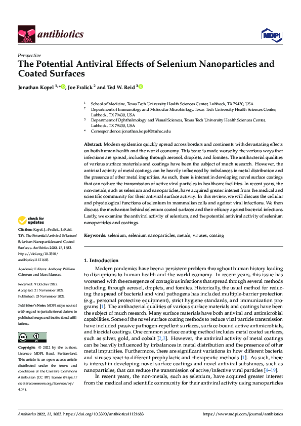 (PDF) The Potential Antiviral Effects of Selenium Nanoparticles and Coated Surfaces