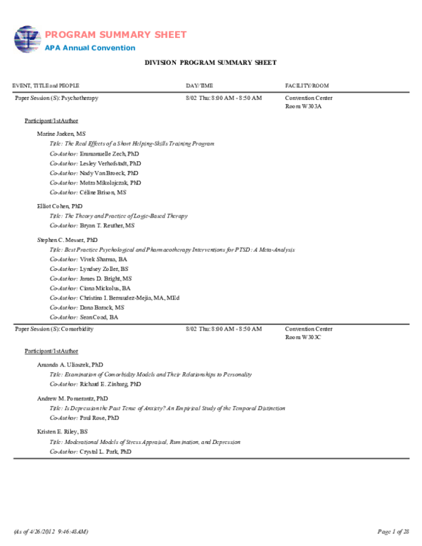 (PDF) Program Summary Sheet