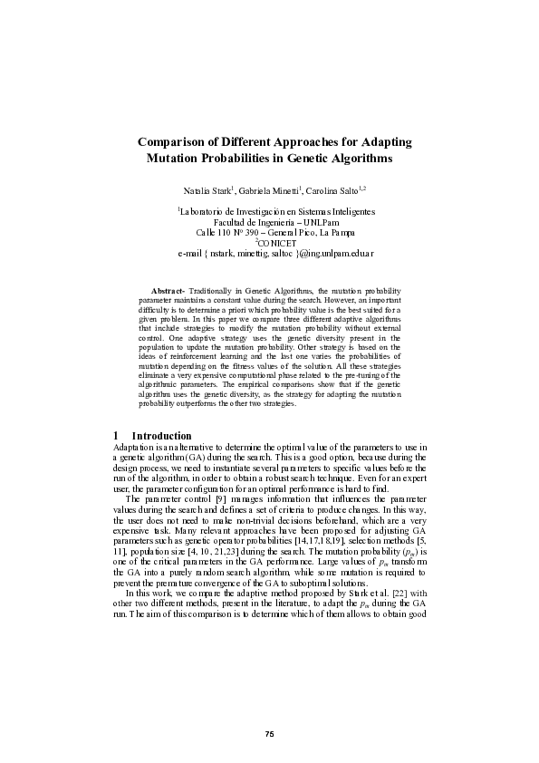 (PDF) Comparison of Different Approaches for Adapting Mutation Probabilities in Genetic Algorithms