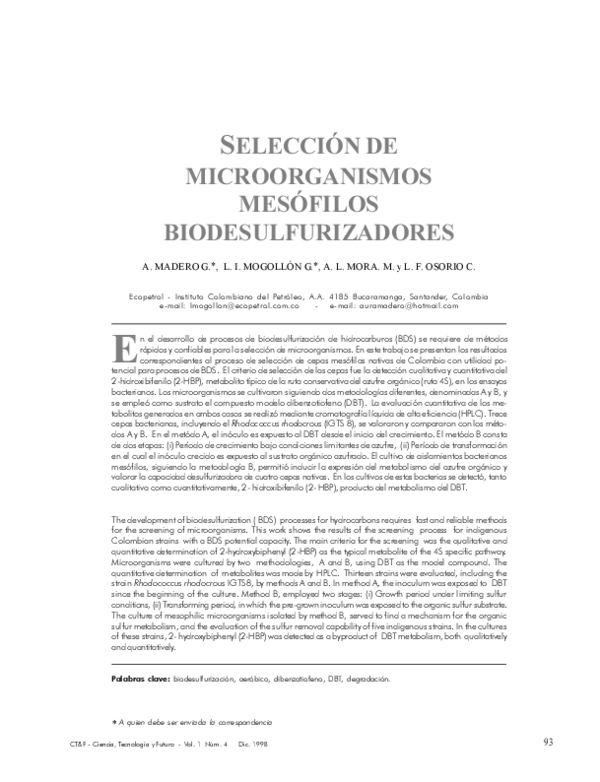 (PDF) Selección de microorganismos mesófilos biodesulfurizadores