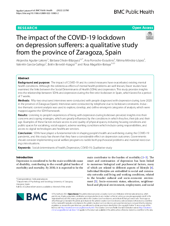 (PDF) The impact of the COVID-19 lockdown on depression sufferers: a ...