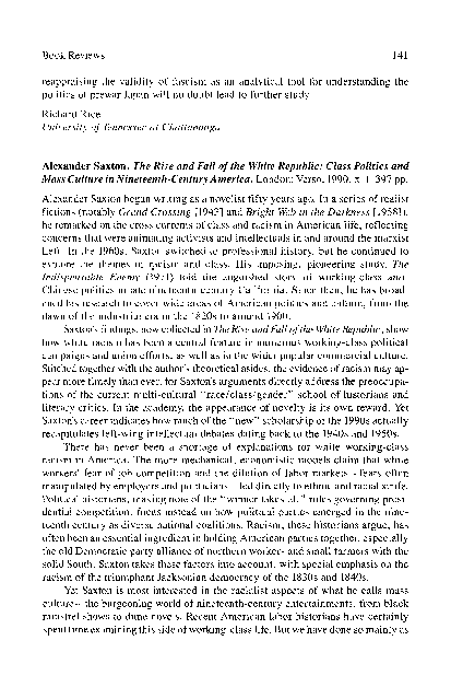 (PDF) Alexander Saxton, The Rise and Fall of the White Republic: Class ...