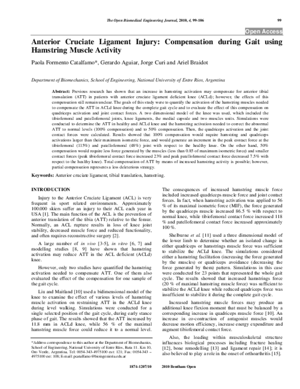 (PDF) Anterior Cruciate Ligament Injury: Compensation during Gait using ...