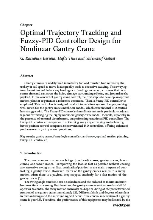 Pdf Optimal Trajectory Tracking And Fuzzy Pid Controller Design For Nonlinear Gantry Crane