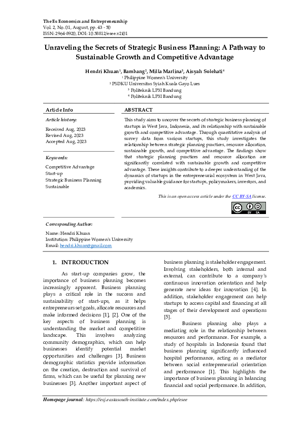 (PDF) Unraveling the Secrets of Strategic Business Planning: A Pathway ...