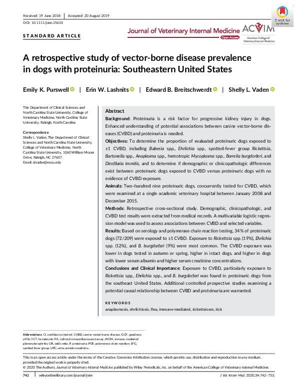 (PDF) A retrospective study of vector‐borne disease prevalence in dogs ...