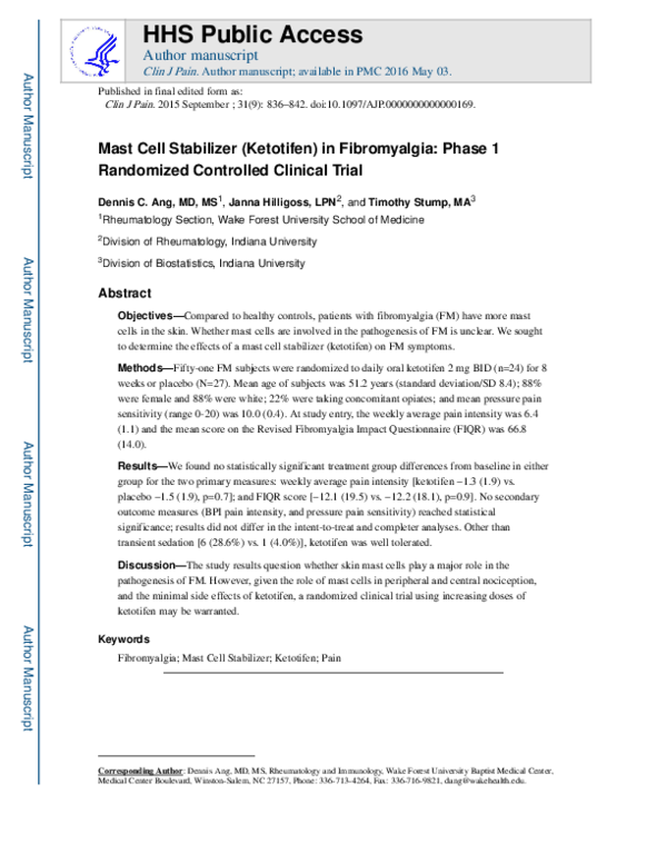 (PDF) Mast Cell Stabilizer (Ketotifen) in Fibromyalgia
