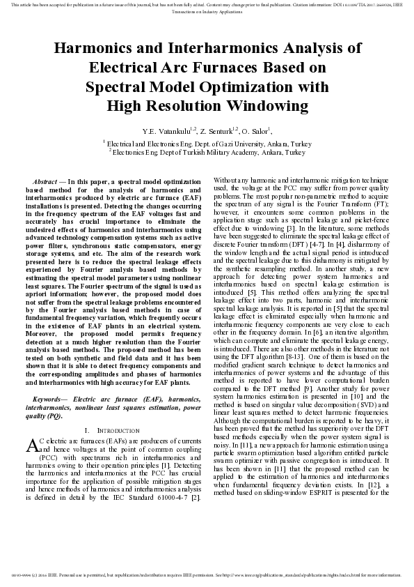 (PDF) Harmonics and Interharmonics Analysis of Electrical Arc Furnaces ...
