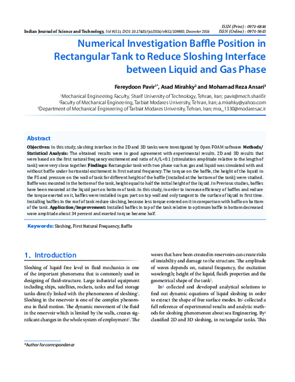 (PDF) Numerical Investigation Baffle Position in Rectangular Tank to ...