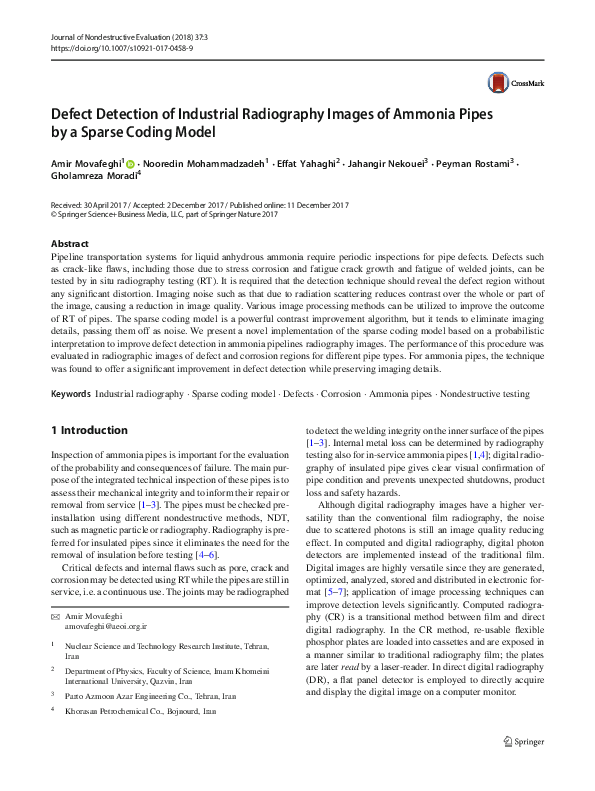 (PDF) Defect Detection of Industrial Radiography Images of Ammonia Pipes by a Sparse Coding Model