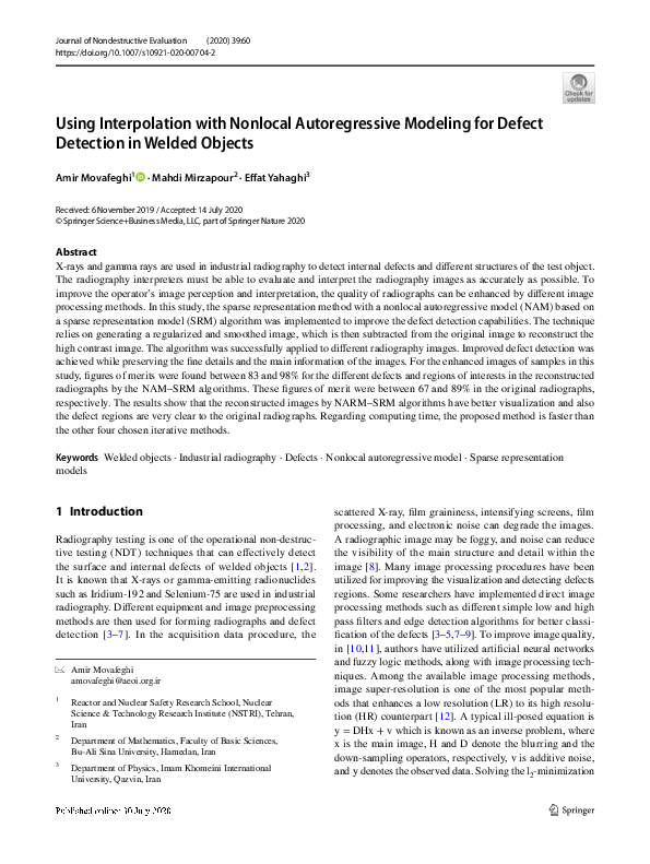 (PDF) Using Interpolation with Nonlocal Autoregressive Modeling for Defect Detection in Welded ...