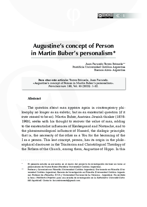 (PDF) Augustine's concept of Person in Martin Buber's personalism