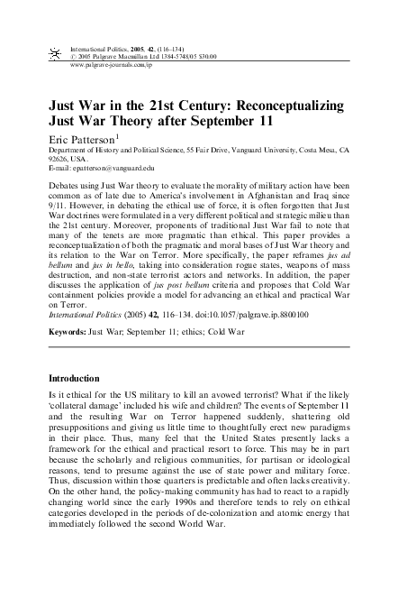 (PDF) Just War in the 21st Century: Reconceptualizing Just War Theory ...