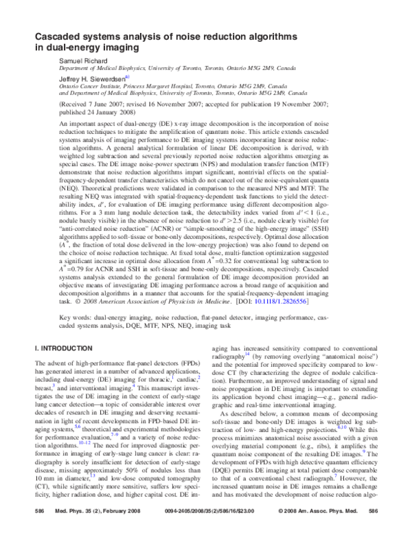 (PDF) Cascaded systems analysis of noise reduction algorithms in dual-energy imaging