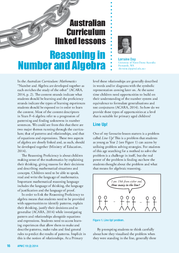 (PDF) Australian curriculum linked lessons: Reasoning in number and algebra