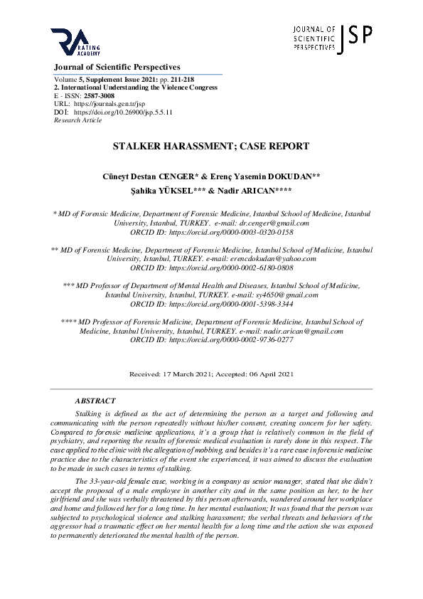 (PDF) Stalker Harassment; Case Report