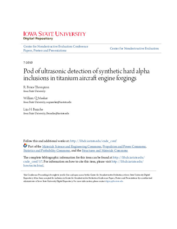 (PDF) Pod of Ultrasonic Detection of Synthetic Hard Alpha Inclusions in ...