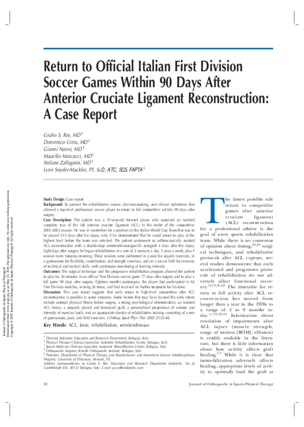 Return to Official Italian First Division Soccer Games Within 90 Days ...