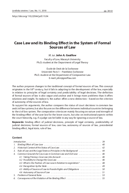 (PDF) Case Law and its Binding Effect in the System of Formal Sources ...
