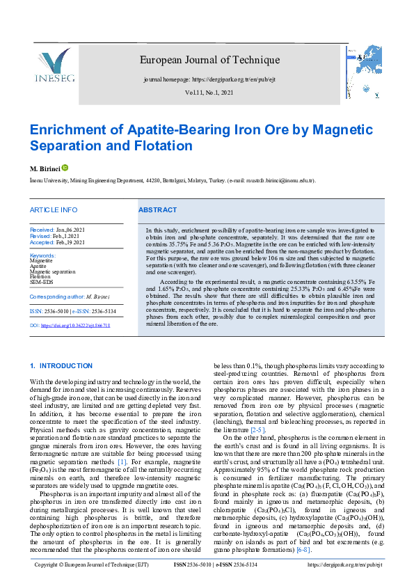 (PDF) Enrichment of Apatite-Bearing Iron Ore by Magnetic Separation and ...