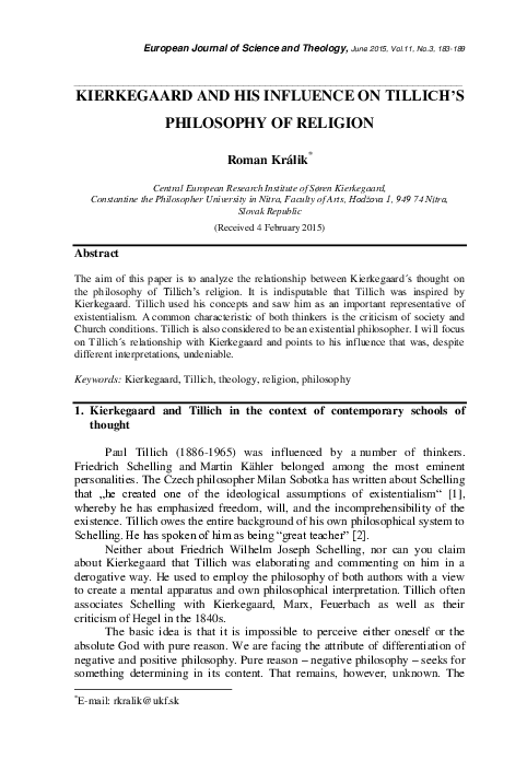(PDF) Kierkegaard and His Influence on Tillich ’ S Philosophy of Religion