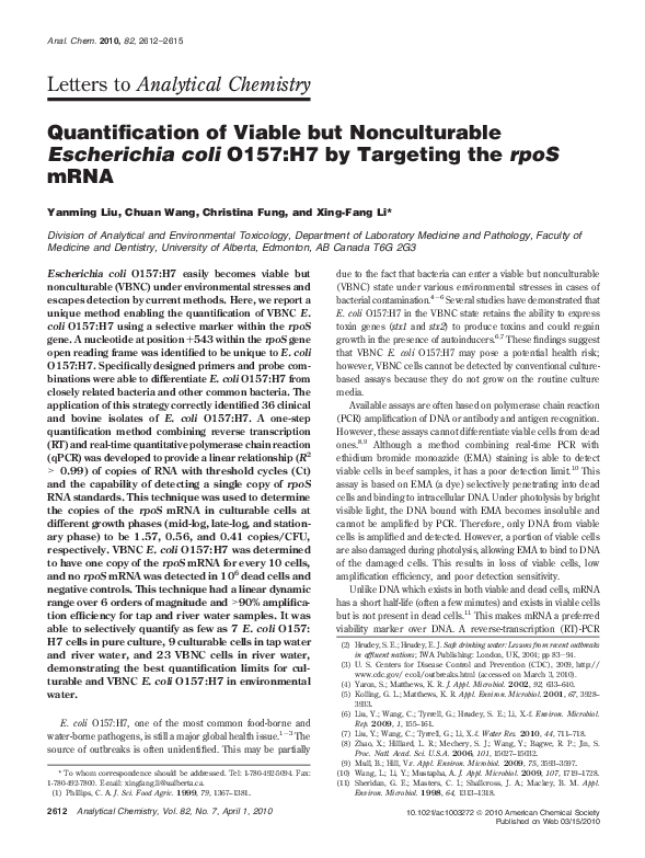 (PDF) Quantification of Viable but Nonculturable Escherichia coli O157:H7 by Targeting the rpoS ...