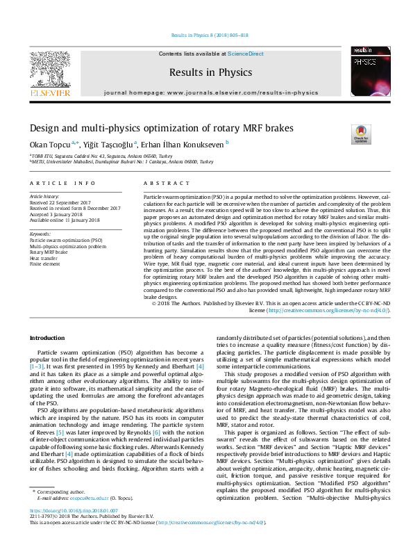 (PDF) Design and multi-physics optimization of rotary MRF brakes