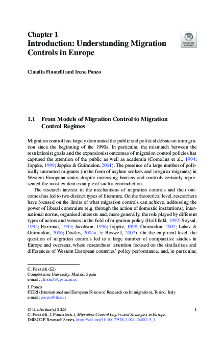 (PDF) Introduction: Understanding Migration Controls in Europe