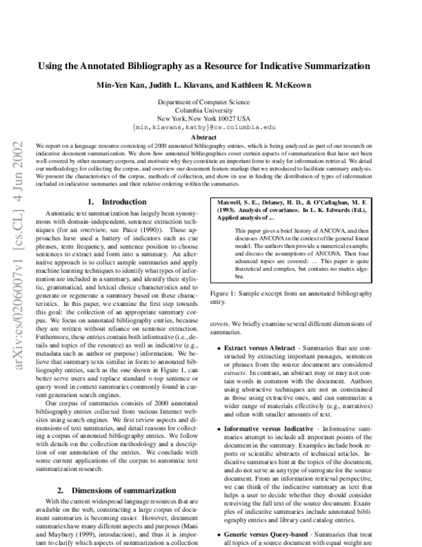 (PDF) Using the Annotated Bibliography as a Resource for Indicative ...