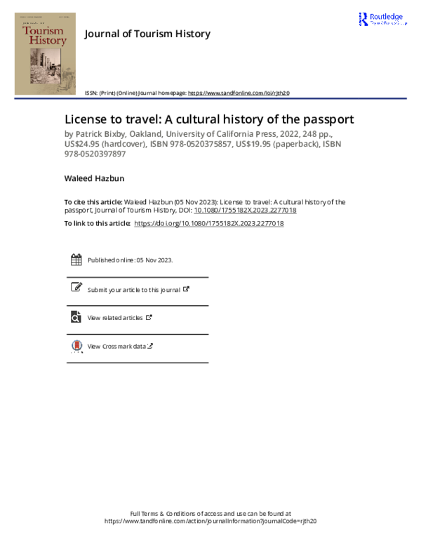 (PDF) Review of License to travel: A cultural history of the passport ...