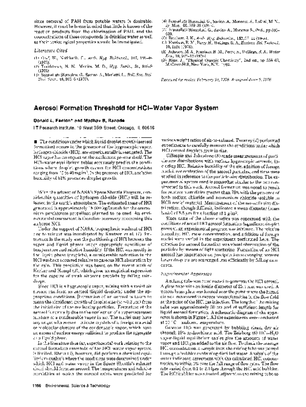 (PDF) Aerosol formation threshold for hydrochloric acid-water vapor system