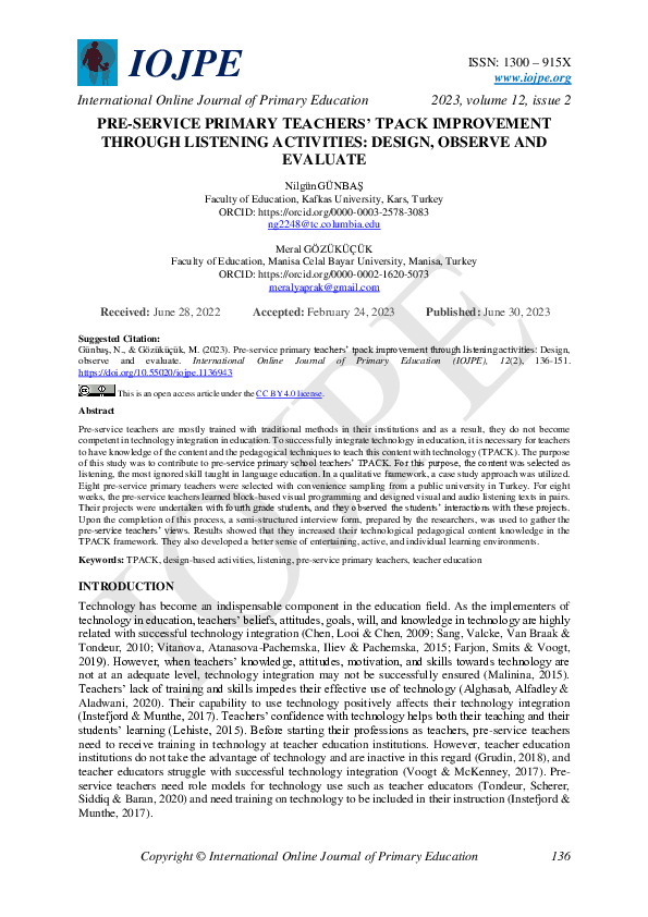 (PDF) Pre-Service Primary Teachers’ Tpack Improvement Through Listening ...