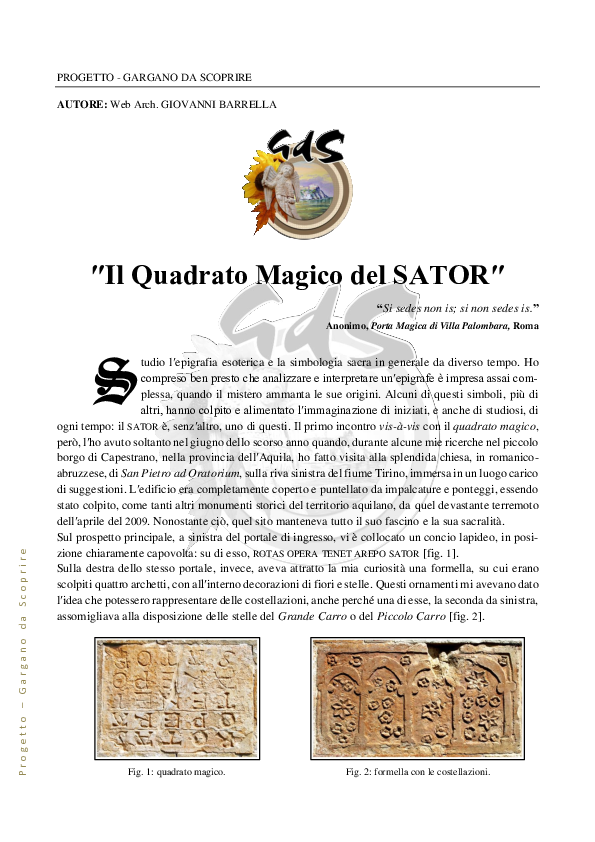 (PDF) Il Quadrato Magico del SATOR - Giovanni Barrella
