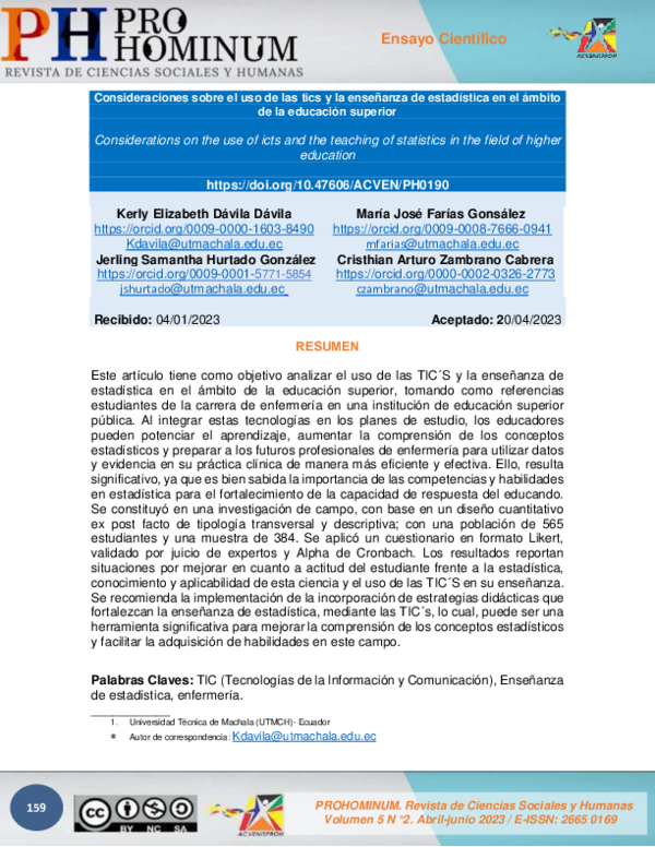 (PDF) Consideraciones sobre el uso de las tics y la enseñanza de estadística en el ámbito de la ...