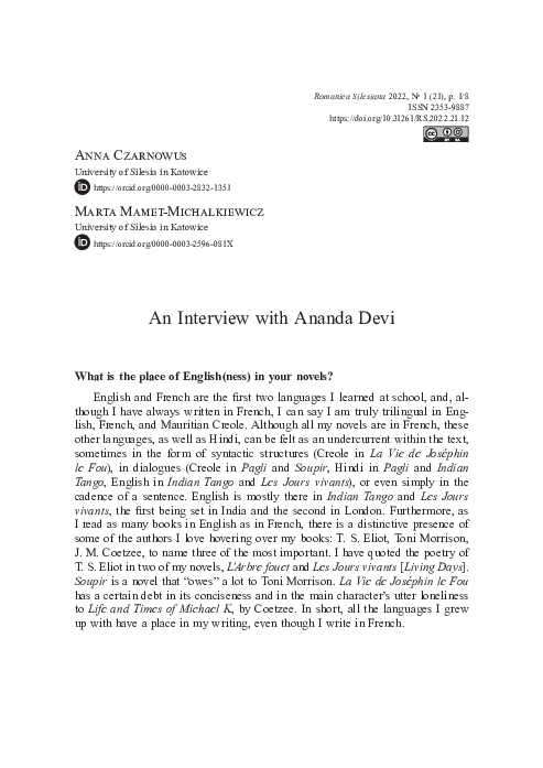 (PDF) An Interview with Ananda Devi