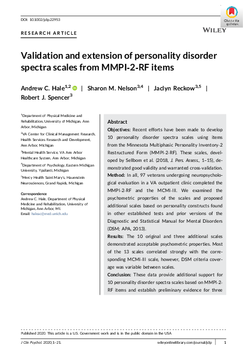(PDF) Validation and extension of personality disorder spectra scales ...