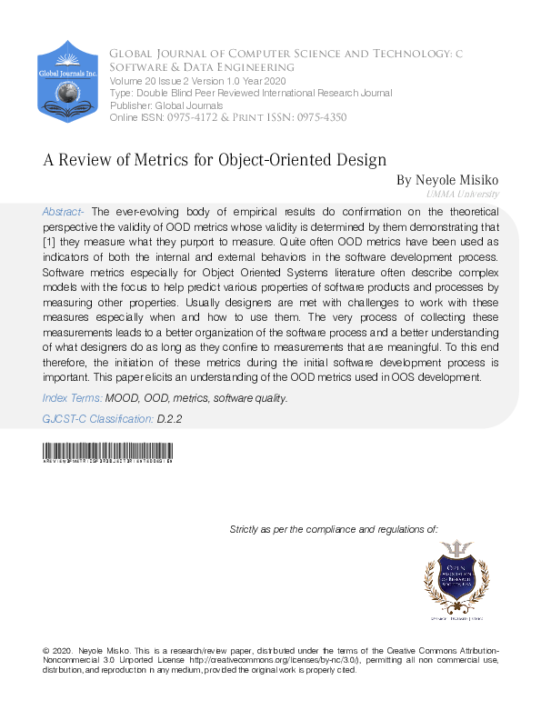 Pdf A Review Of Metrics For Object Oriented Design Neyole J Misiko