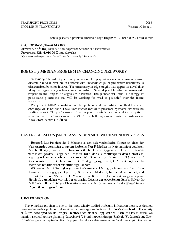 (PDF) Robust p-median problem in changing networks