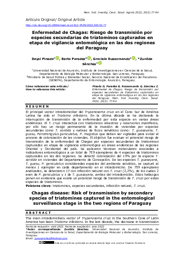 (PDF) Enfermedad de Chagas: Riesgo de transmisión por especies ...