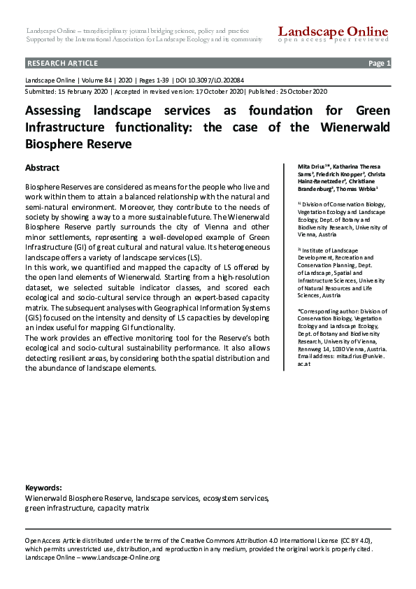 (PDF) Assessing landscape services as foundation for Green ...