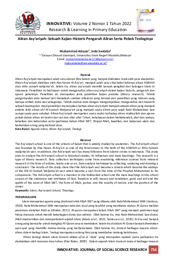 (PDF) Aliran Asy’ariyah: Sebuah Kajian Historis Pengaruh Aliran Serta ...