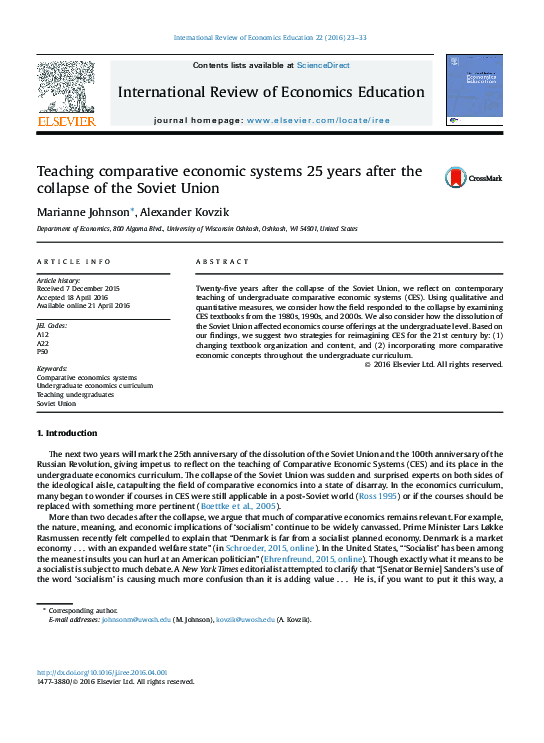 (PDF) Teaching Comparative Economic Systems: 25 Years after the ...