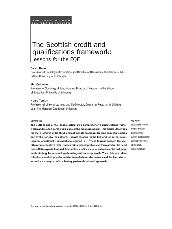 (PDF) The Scottish Credit and Qualifications Framework: Lessons for the ...