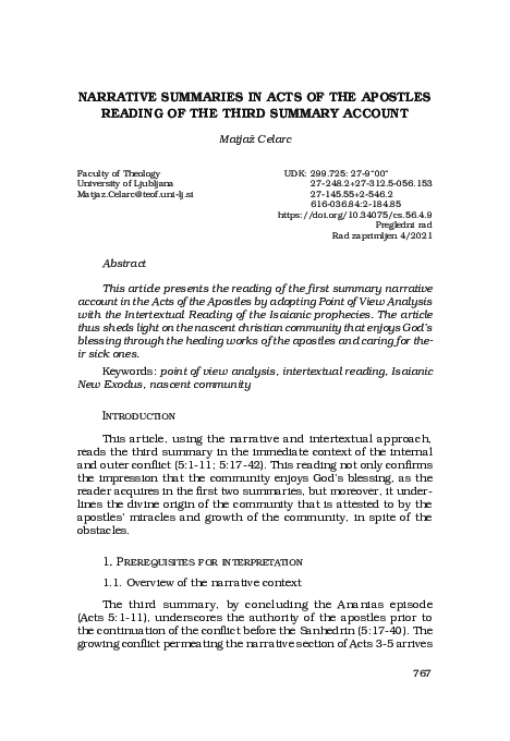 (PDF) Narrative summaries in Acts of the Apostles Reading of the third ...