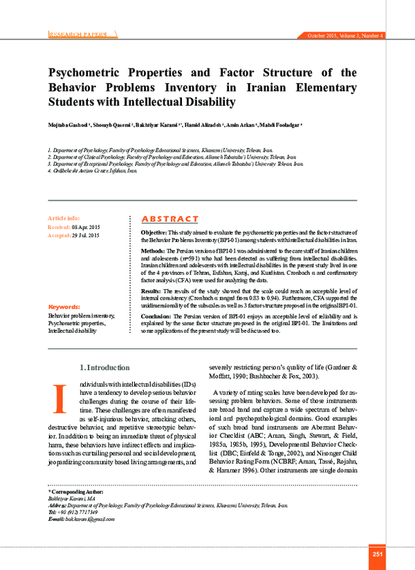 (PDF) Psychometric Properties and Factor Structure of the Behavior ...