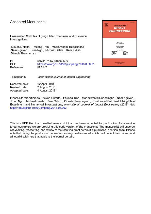 (PDF) Unsaturated soil blast: Flying plate experiment and numerical ...